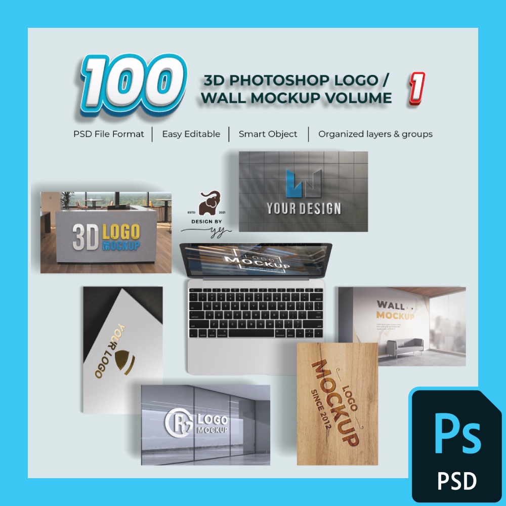 100 Photoshop 3D Logo Mockup / Wall Mockup PREMIUM Vol 1 [ .psd ...