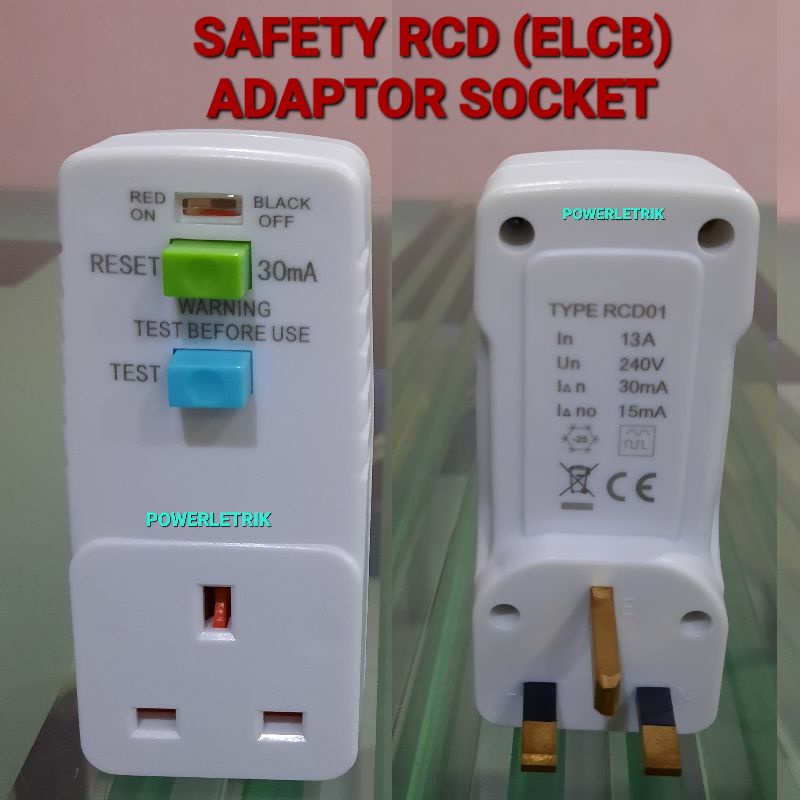 *READY STOCK* PORTABLE 3 PIN 13A ADAPTOR SOCKET PROTECTION RCD ADAPTOR PLUG / 3PIN ELCB SOCKET ...