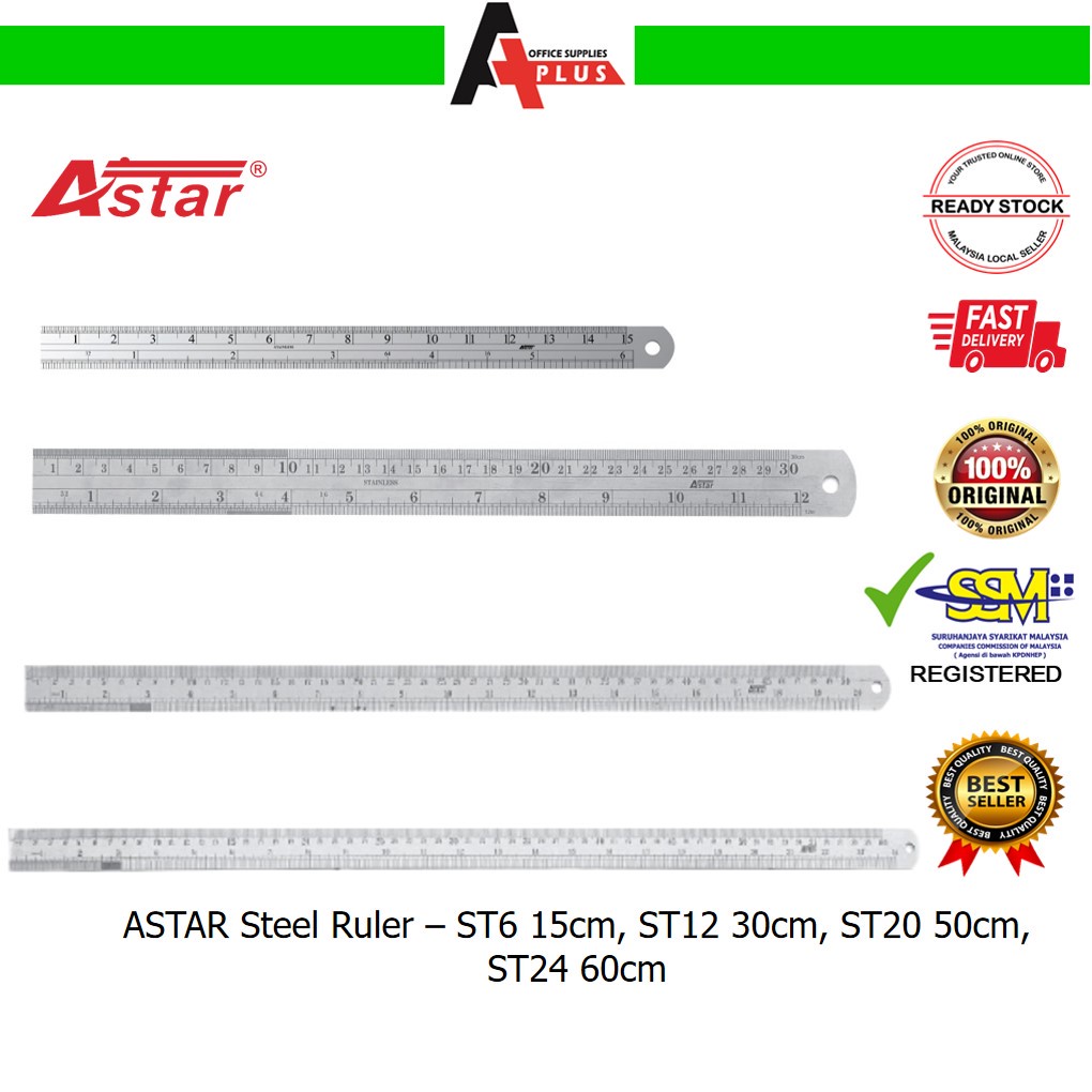 Steel Ruler / Pembaris Besi - ST6 15cm, ST12 30cm, ST20 50cm, ST24 60cm | Shopee Malaysia