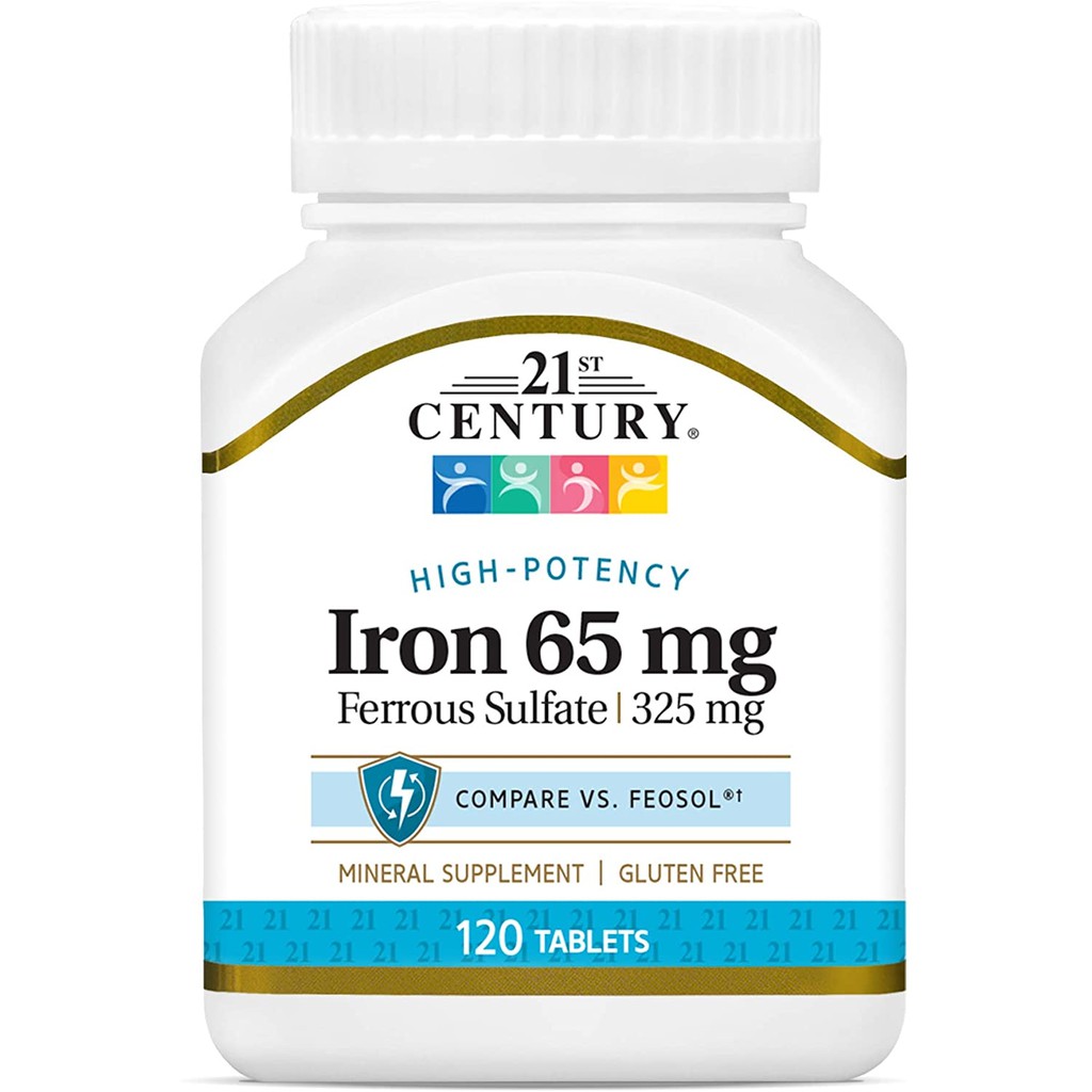 21st Century Iron 65 mg Ferrous Sulfate 325 mg 120 Tablets | Shopee ...