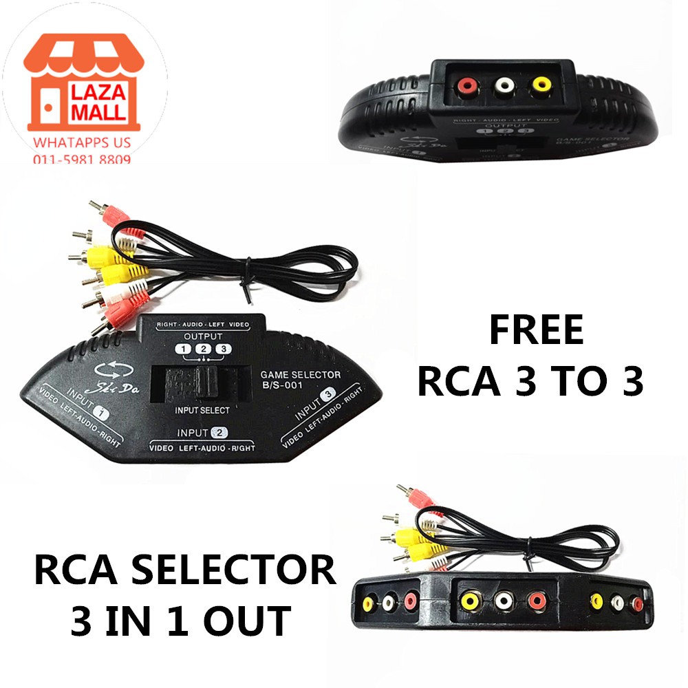 3 WAY RCA TV SELECTOR 3 IN 1 OUT SWITCH SYSTEM AUDIO VIDEO INPUT 3 ...