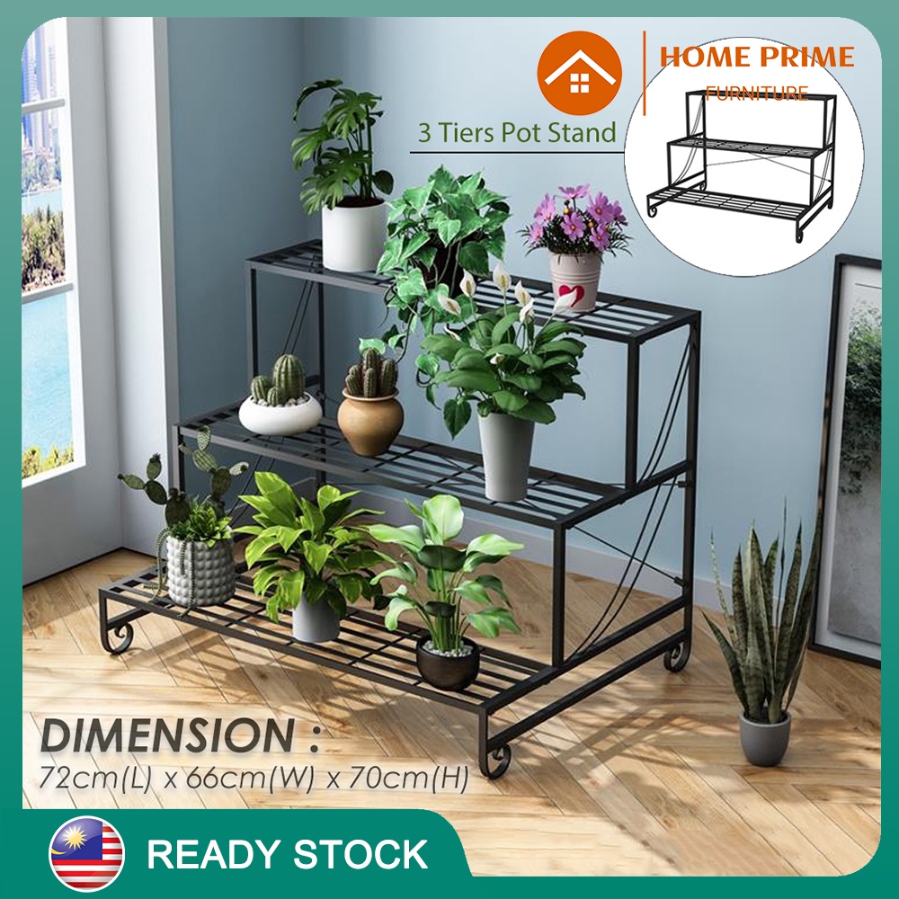 HOME PRIME Rak Pasu 015 3 Tingkat Logam Taman Rumah Tanaman Pot Stand ...
