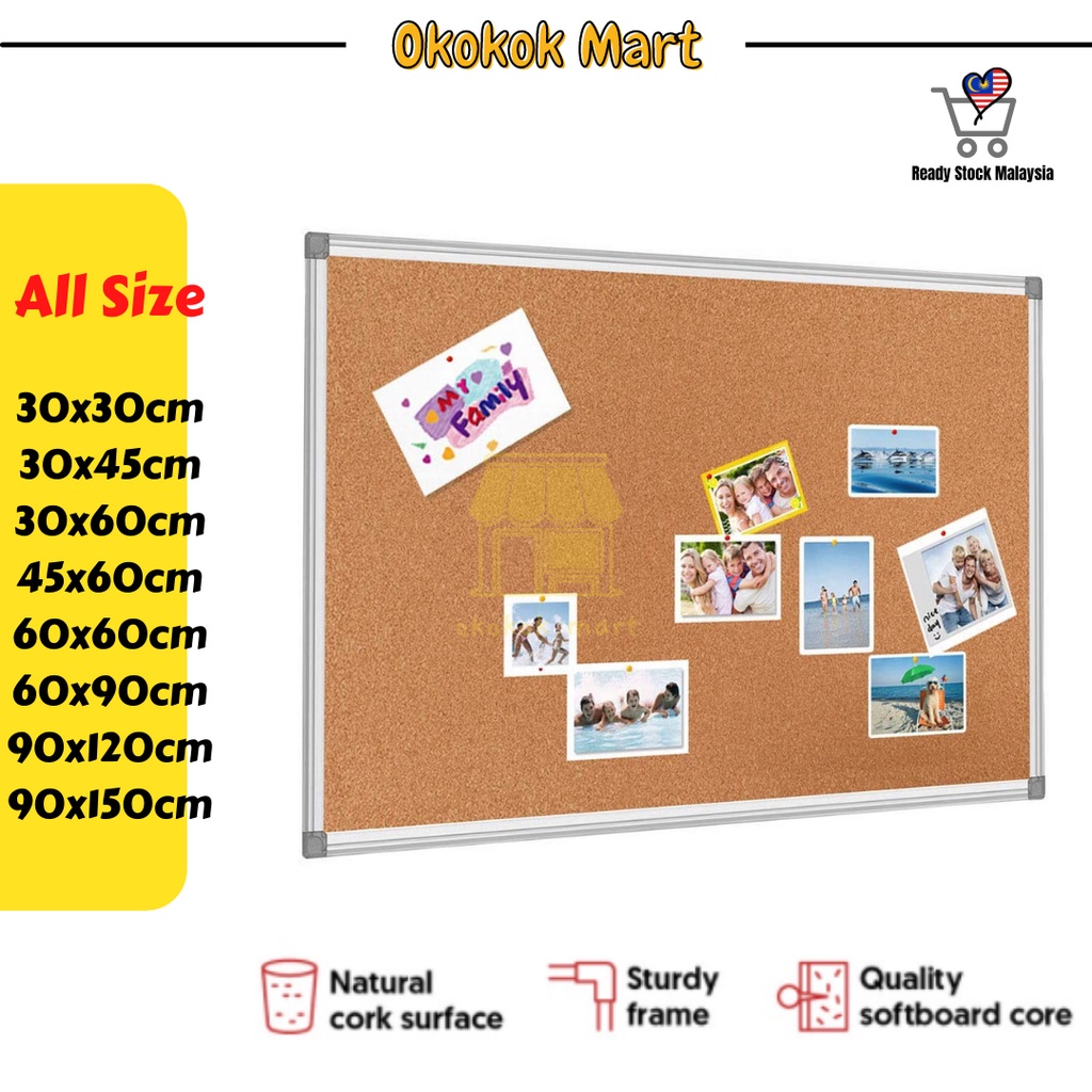 🔥Ready Stock🔥Cork Wood Wall Hanging Message Bulletin Board Frame Notice ...