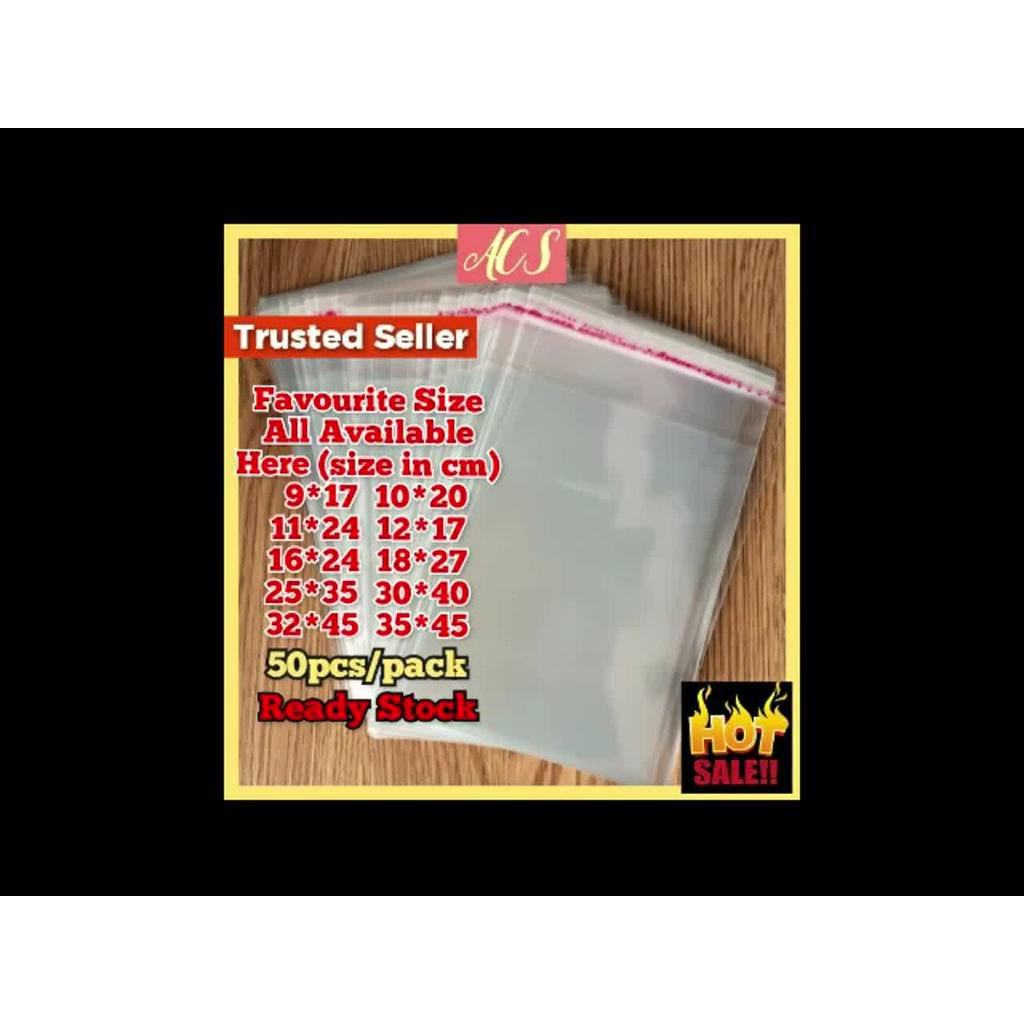 Self Adhesive Bag Opp Bag 50pcs READY STOCK Transparent Packing Plastik ...