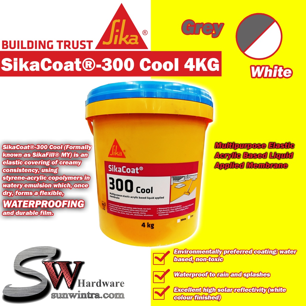 SIKA SikaCoat®-300 Cool 4KG WATERPROOFING Multipurpose Elastic Acrylic ...