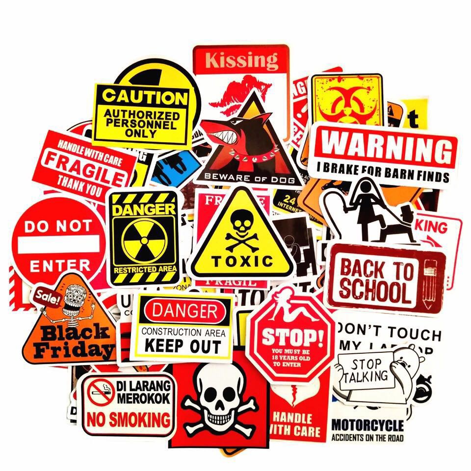 100 PCS Warning Stickers Danger Banning Signs Waterproof Sticker for ...
