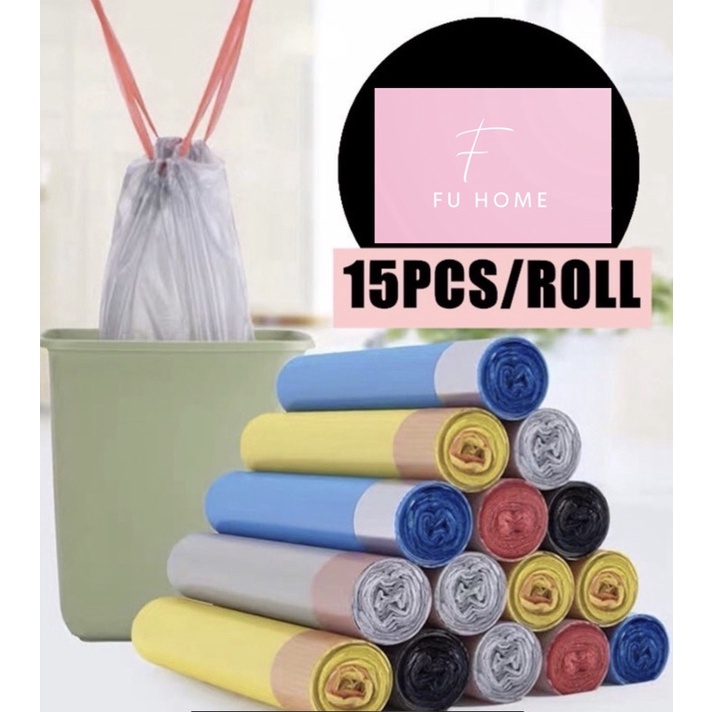 [FAST DELIVERY]Garbage Bag with Drawstring(15pcs/Roll) Dustbin Bag ...
