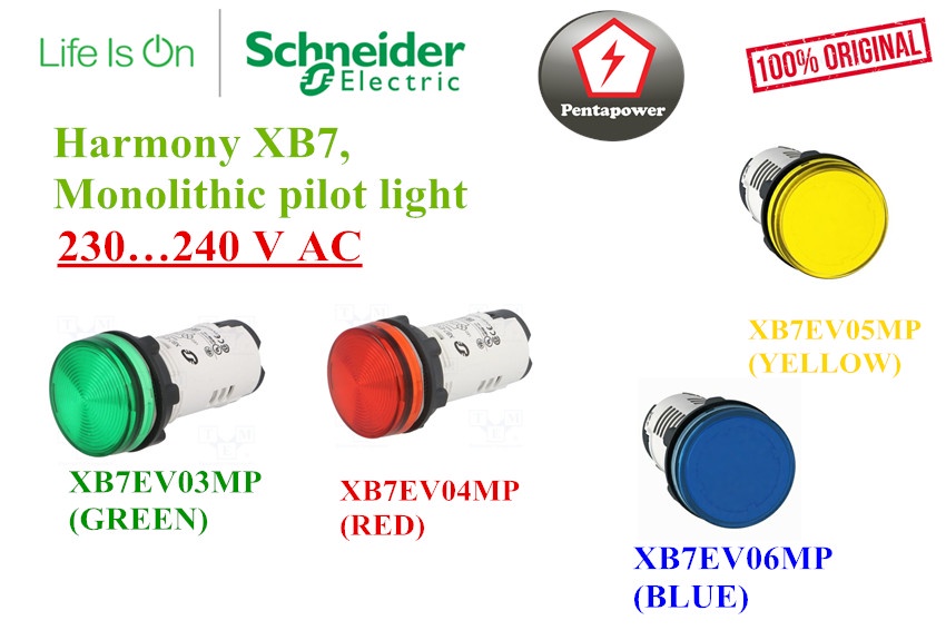 SCHNEIDER XB7 PILOT LIGHT 240V AC , XB7EV03MP XB7EV04MP XB7EV05MP ...