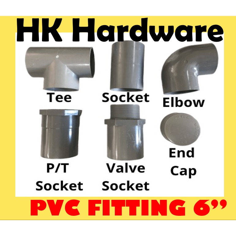 PVC PIPE FITTING 6" / BARANG PVC PAIP 6 INCI SOCKET ELBOW TEE | Shopee ...
