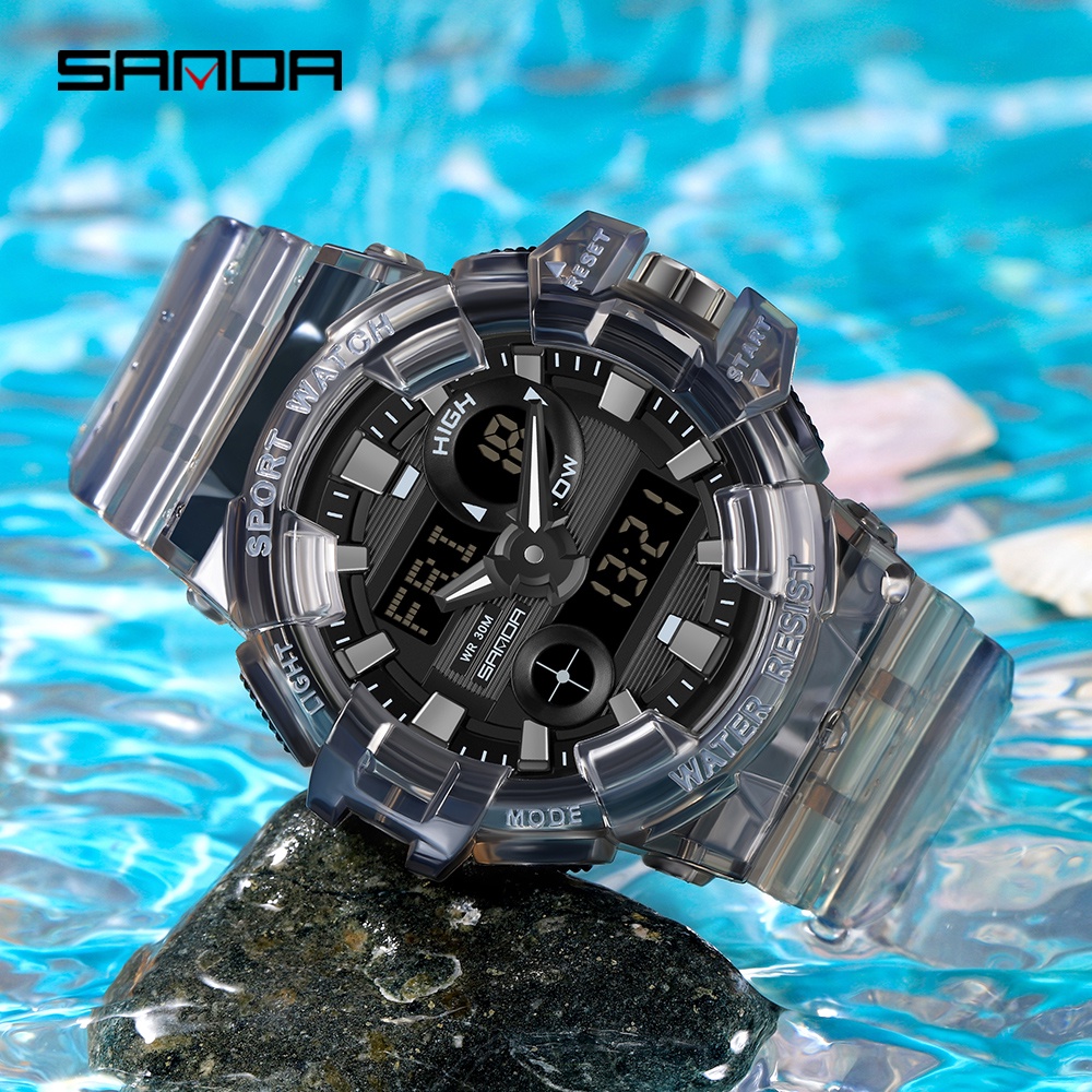 SANDA Hot Weather Cool Transparent Multi-function Dual-display Luminous ...