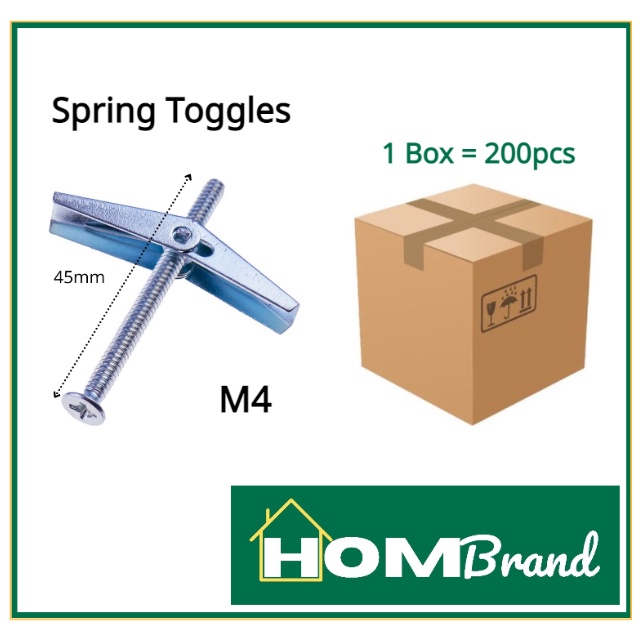1 Box M4 Spring Toggle Bolt Anchor Screw Nut Ceiling Partition Skru ...