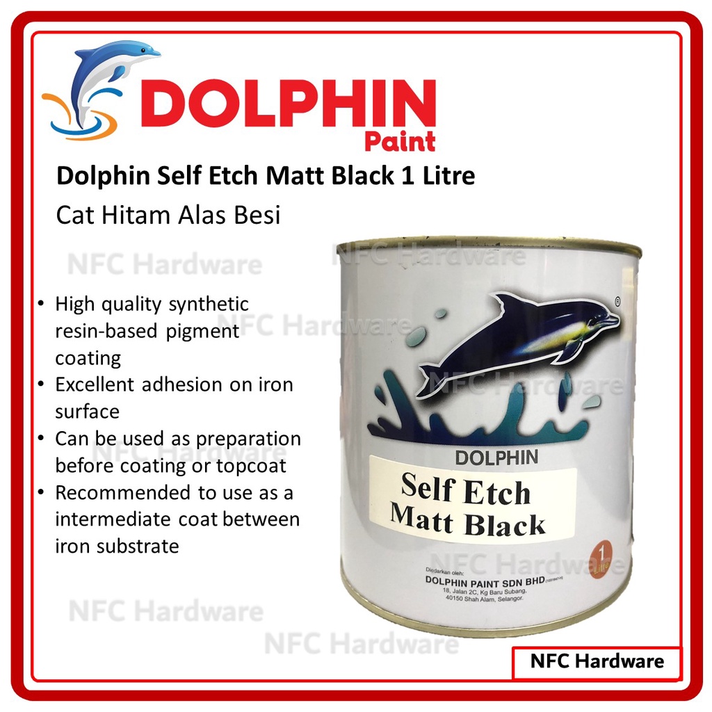 DOLPHIN PAINT Self Etch Matt Black 1 Litre (Cat Hitam Alas Besi ...