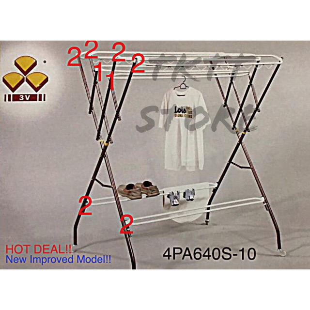 TKTT 3V 10 Bars Paxo Cloth Drying Rack Outdoor Laundry Hanger Blanket ...