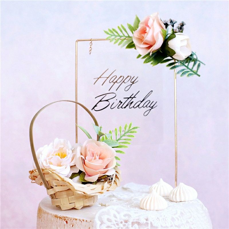 (Ready Stock KL) Iron Flower Gilded Acrylic Cake Topper Decor Birthday ...