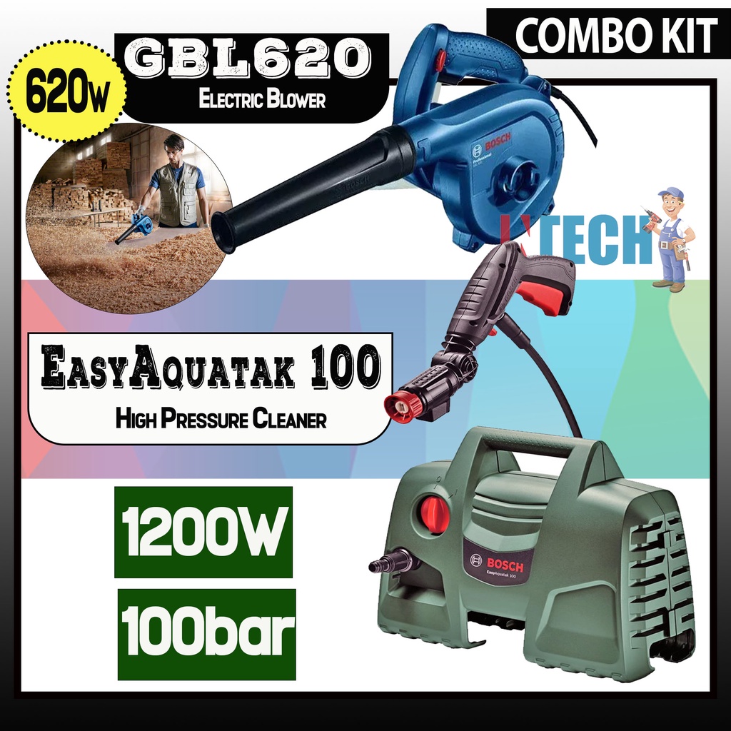 BOSCH COMBO KIT GBL620 BLOWER C/W EASYAQUATAK 100 HIGH PRESSURE CLEANER ...