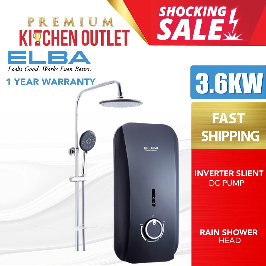 Elba DC Pump Rain Shower Water Heater EWHR-E3885DC(GB) | 3800W DC Pump ...
