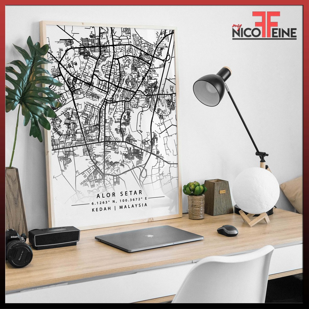 NEW Alor Setar Kedah Minimal City Map with Coordinate Black and White ...