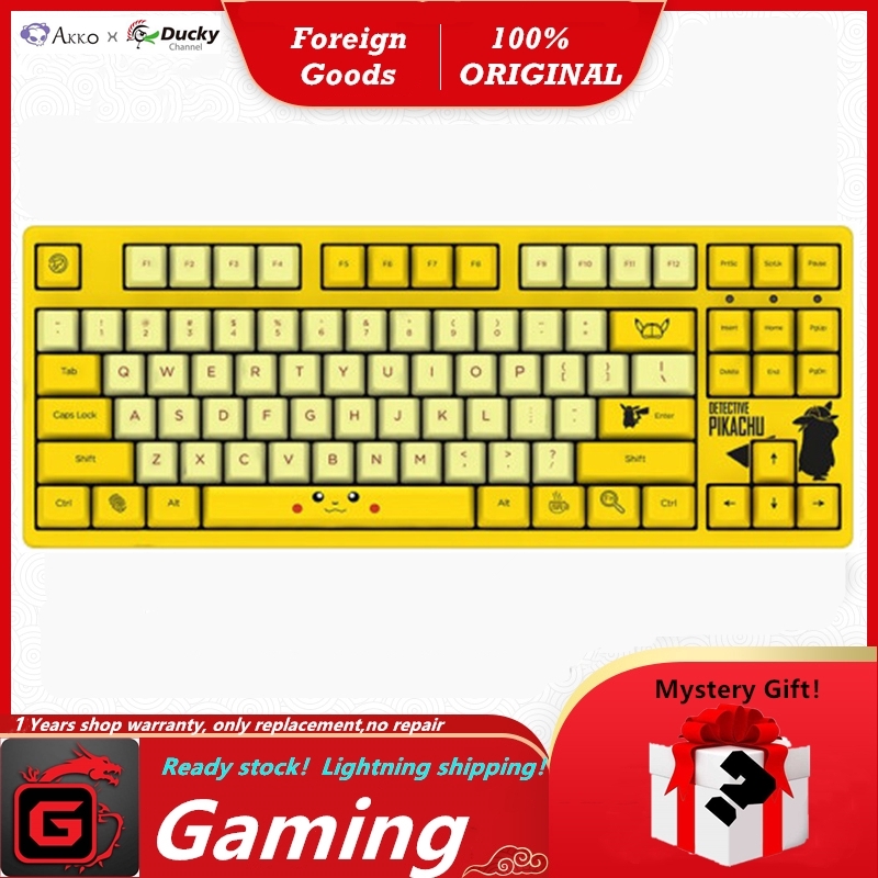 Akko&Ducky PBT Side Engraved Mechanical Keyboard 3087 Detective Pikachu ...