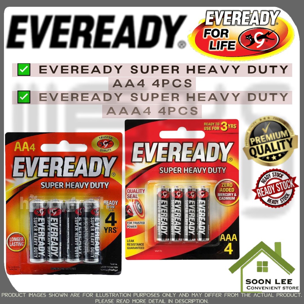 Eveready Super Heavy Duty Battery Bateri AA AA4 / AAA AAA4 ( 4pcs / pkt ...