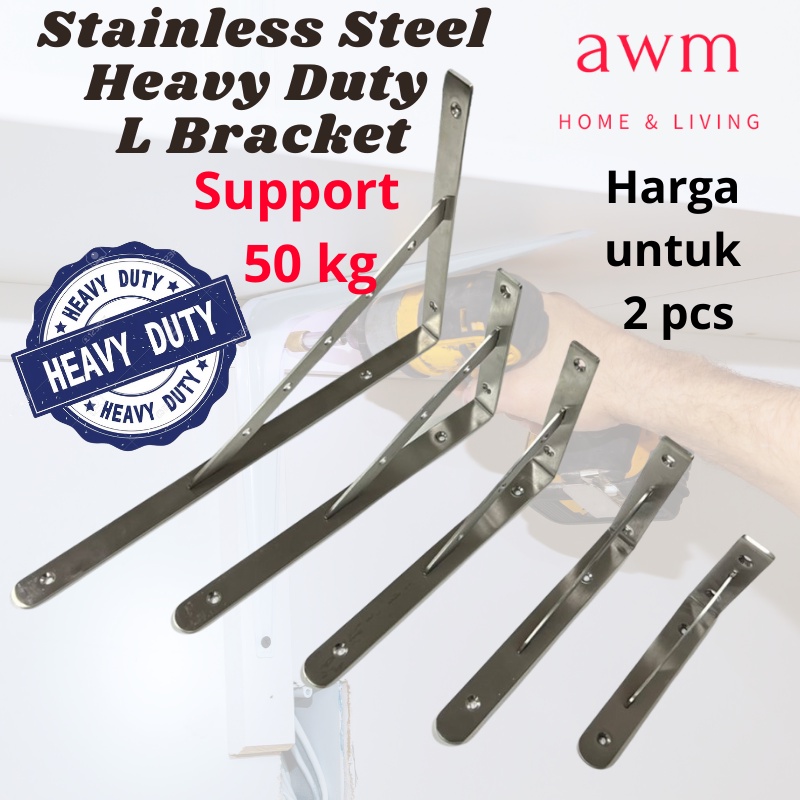 AWM Stainless Steel 304 Heavy Duty L Bracket thickness 4mm DIY dinding ...