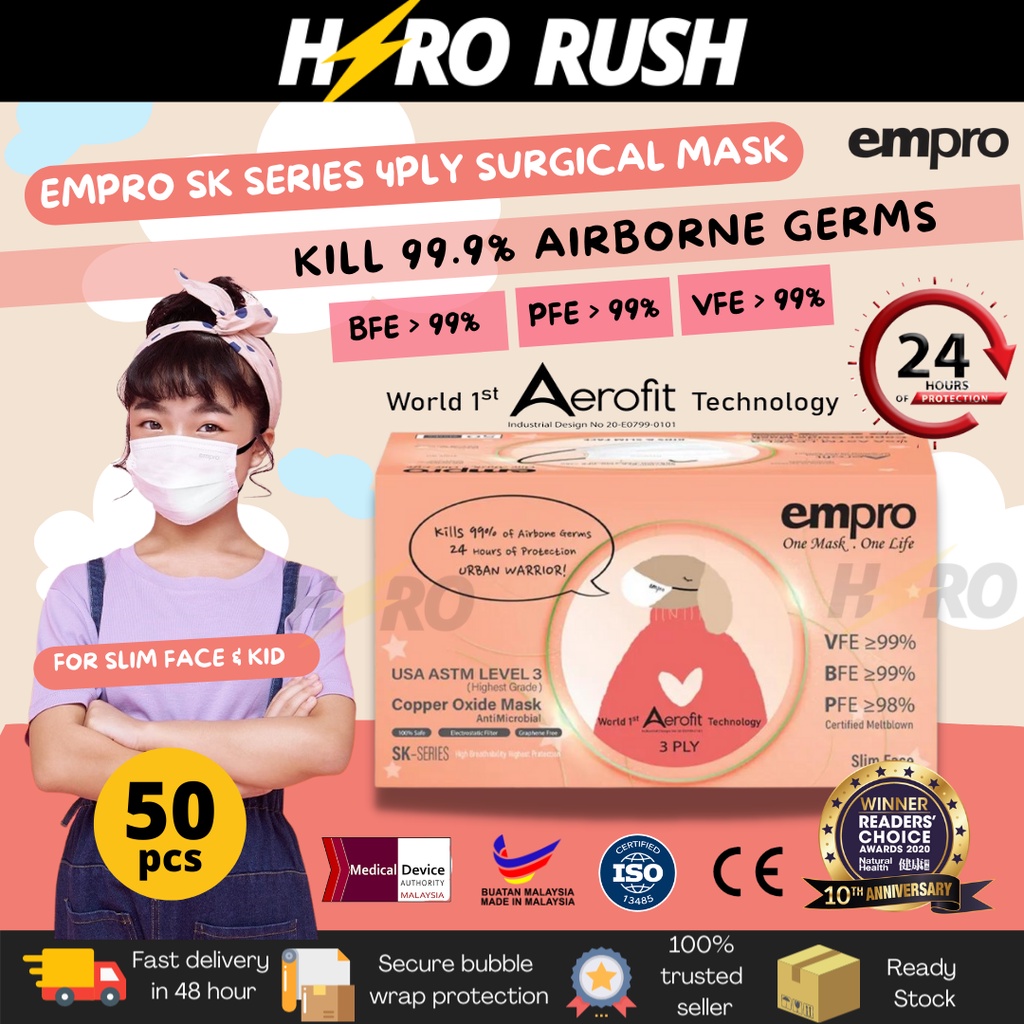 Empro Cooper Oxide Kid & Slim Face Adult SK Series 4Ply Surgical Mask ...