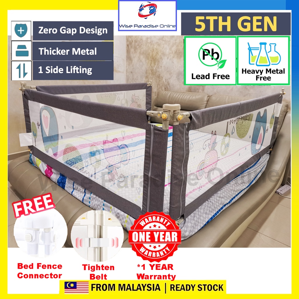 [5th Gen] Double Lock Bed Fence Lifting Baby Safety Bed Guard Bed Rail ...