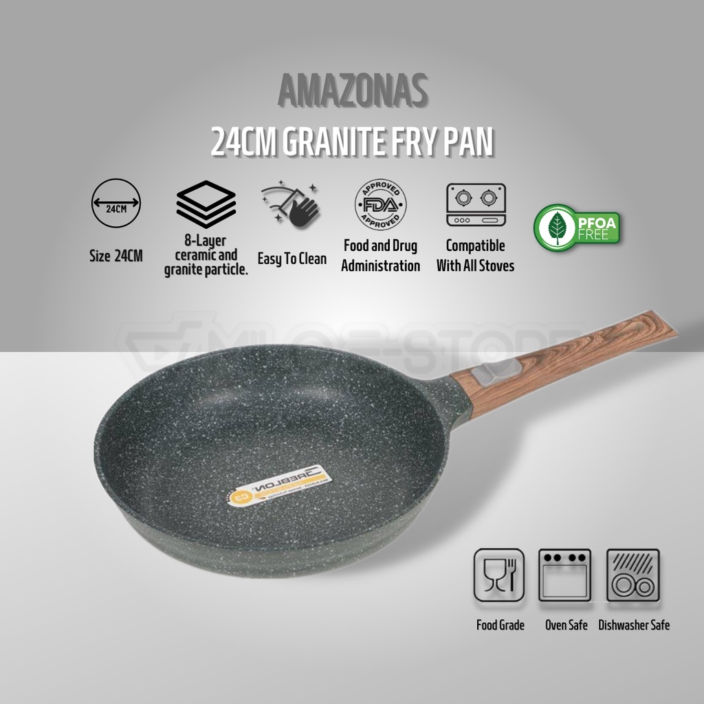iGOZO AMAZONAS Non Stick Premium Granite 24CM Frying Pan Detchable ...