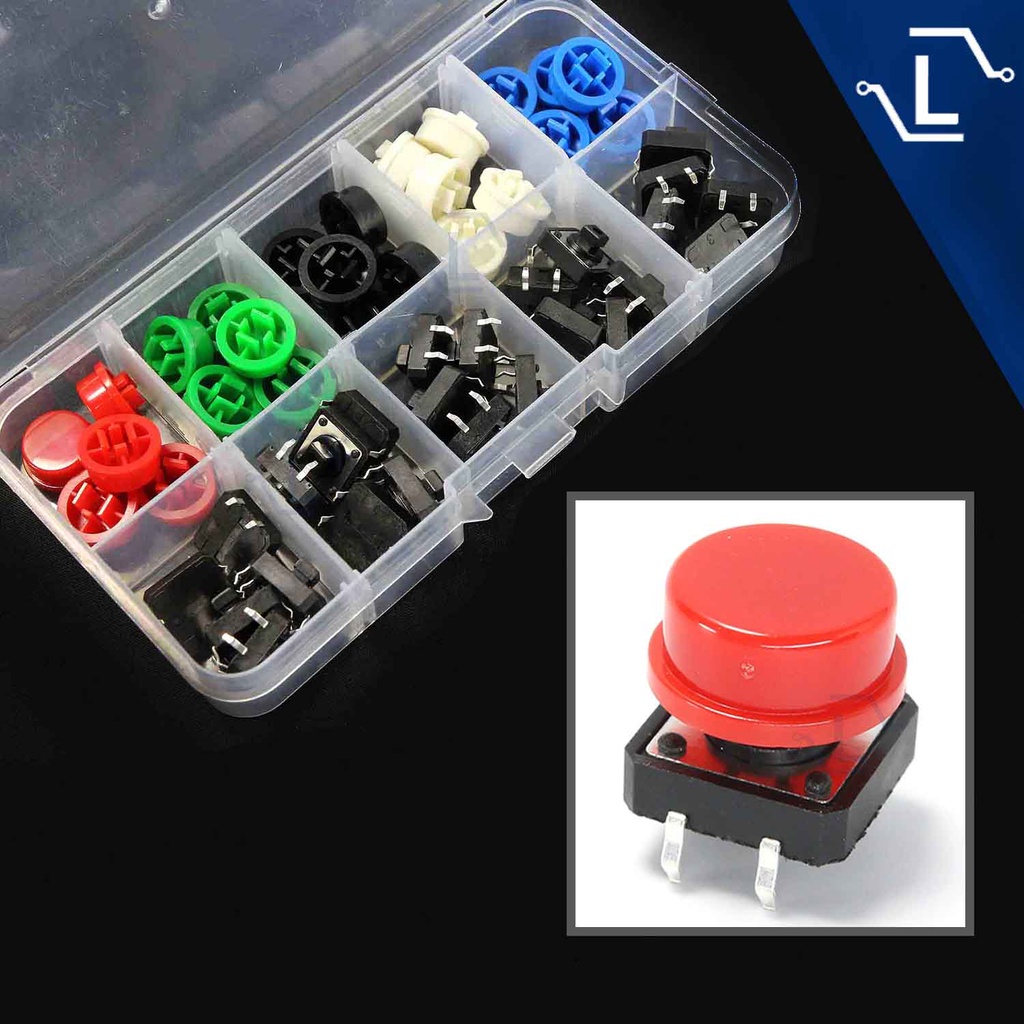 [Luminense] 12 x 12 x 7.6mm Tactile switch set 5 colours Tact Switch ...