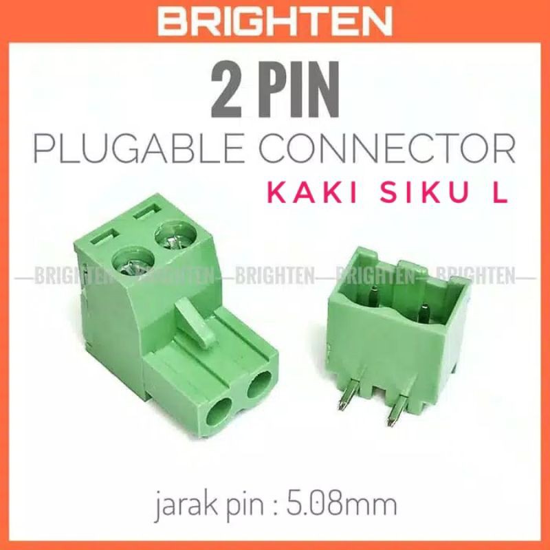 HIJAU Plugable Connector 2p Terminal Block 2 pin Green Right Angle 5 ...