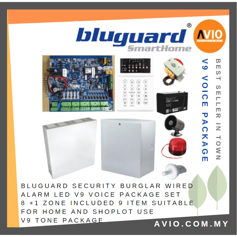 Bluguard Security Burglar Wired Alarm LED V9 Set 8+1 Zone Home Shop use ...