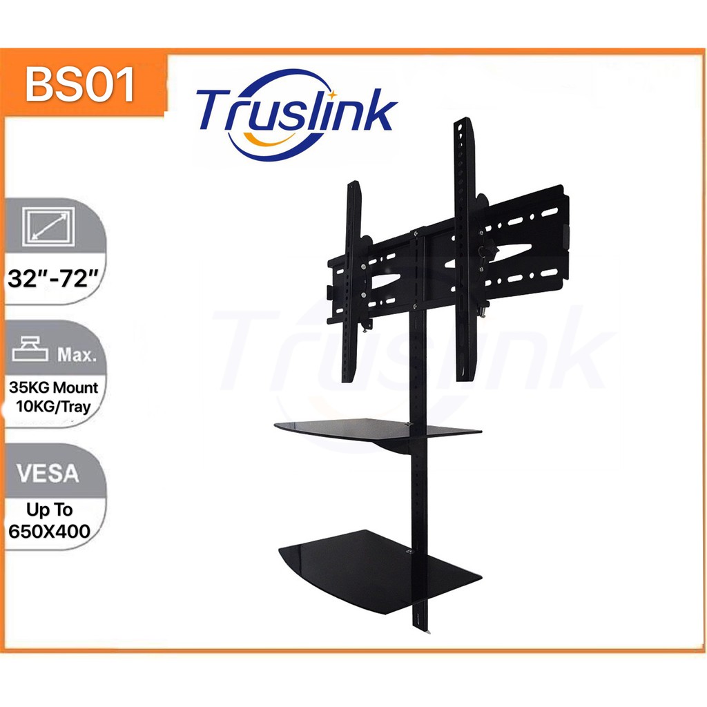Wall Mounted Tv Brackets With Tempered Glass Shelves Tilt Holder Stand ...