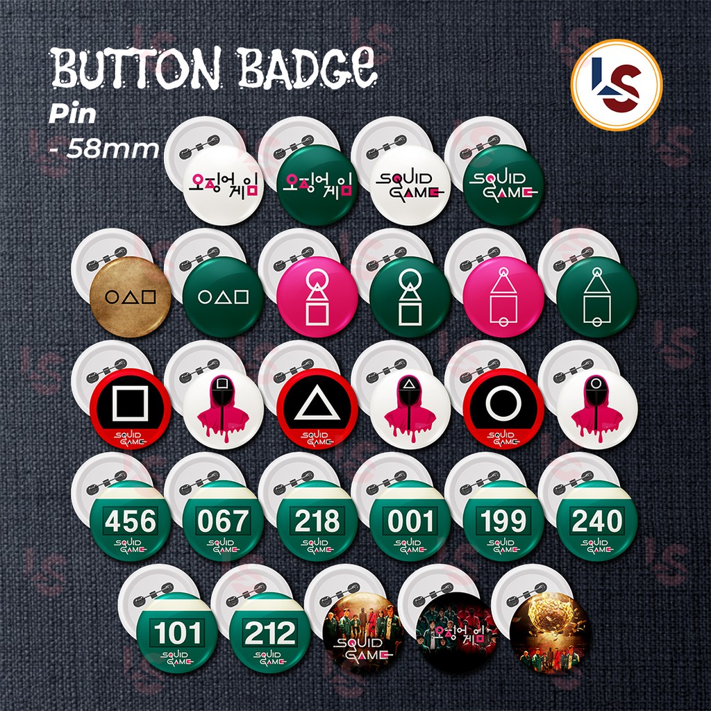 (PIN) Squid Game Button Badge Ojing-eo Geim Movie Theme | Size 58mm ...