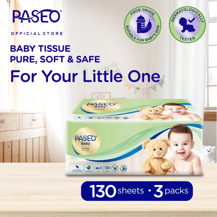 Paseo BABY TISSUE BABY SOFT PACK 130 SHEETS X 3pack | Shopee Malaysia