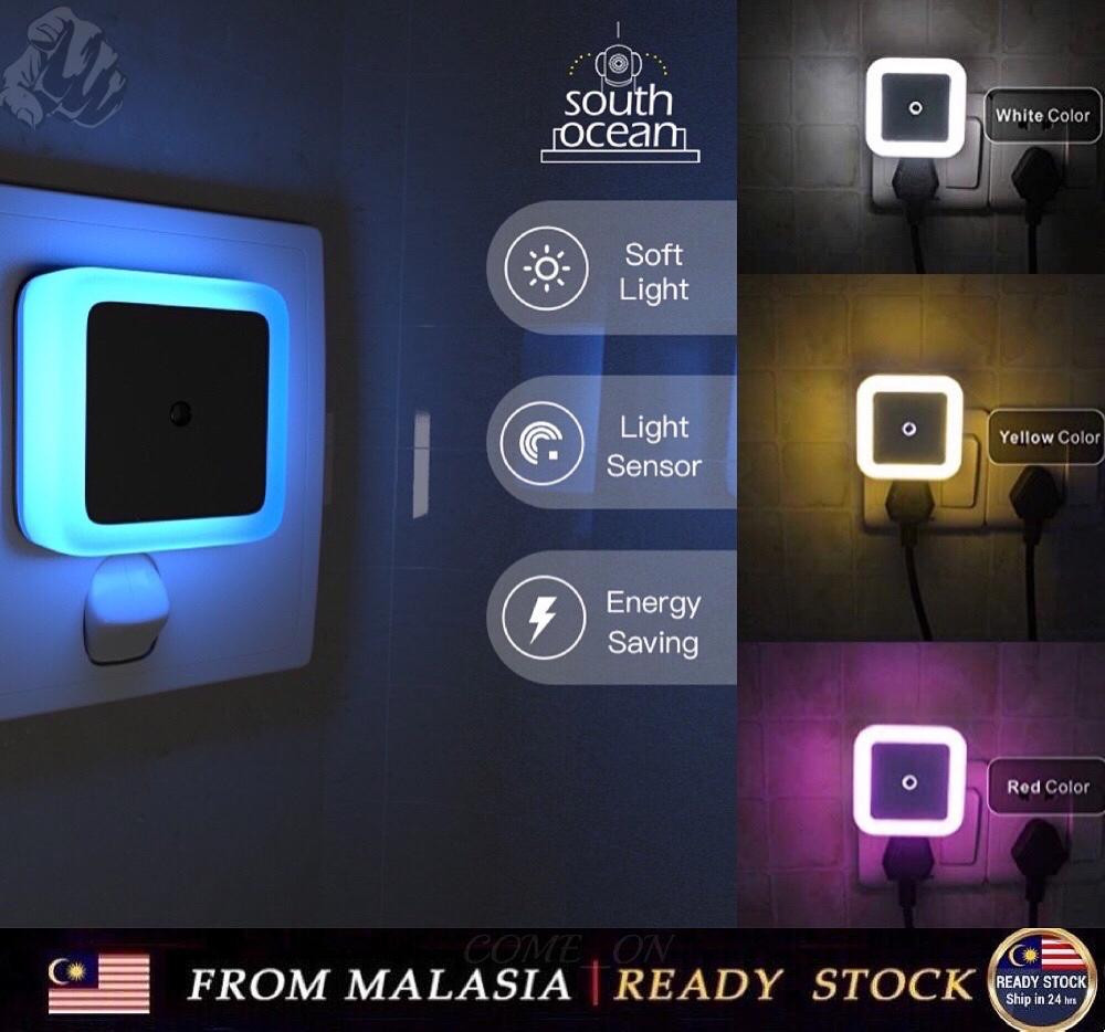 LED Light Sensor Night Lights Square Light Control Wall Lamp MY Plug ...