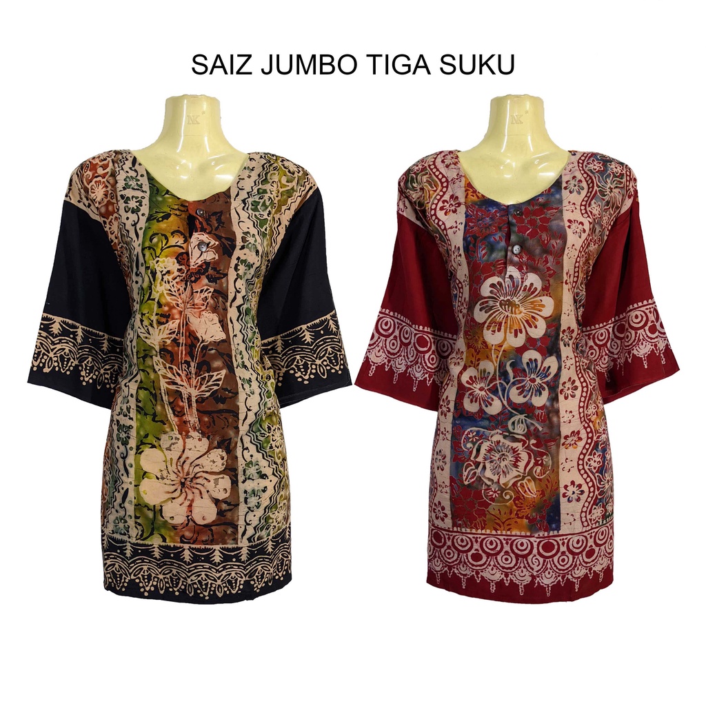 Blouse Batik Tugu Agung Lengan 3/4 Tiga Suku Saiz JUMBO Cotton | Shopee ...