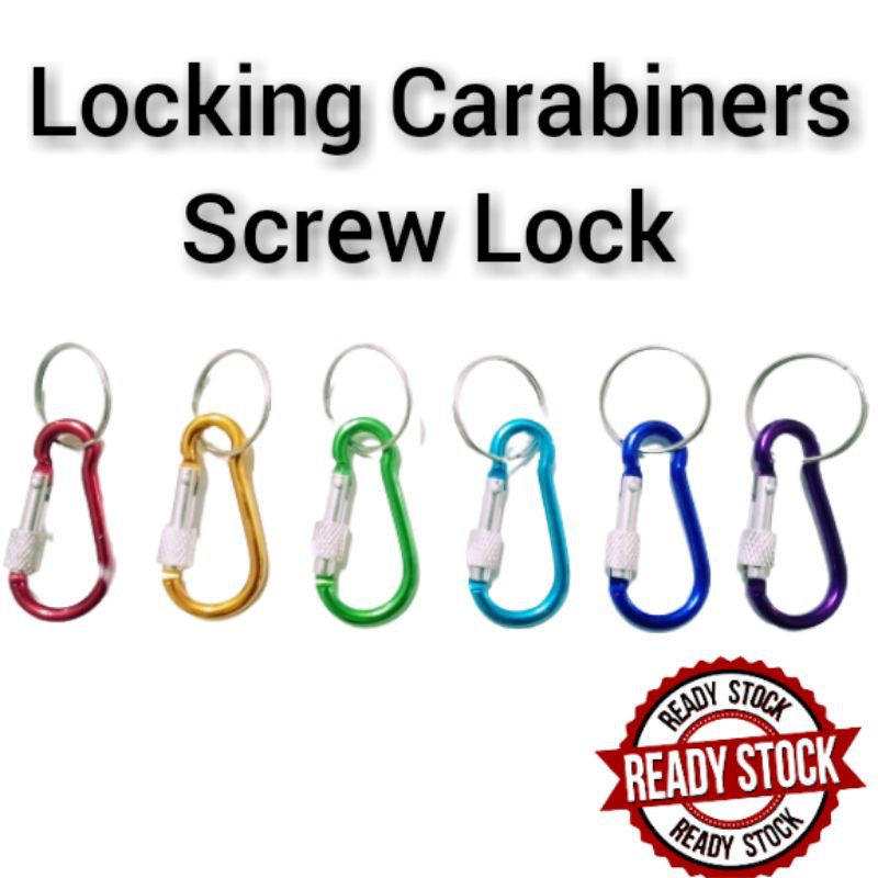 Keychain locking carabiners screw lock hook buckle padlock 🔥READY STOCK ...