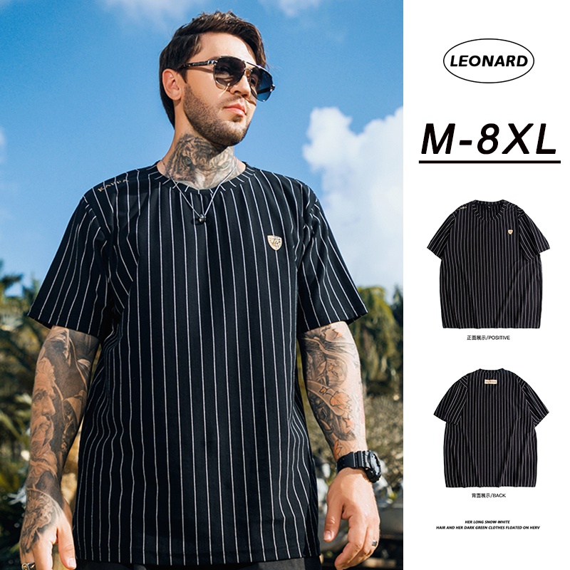 M-8XL Plus Size Black Striped T Shirt Men Loose Oversized Tee Short Sleeve Casual Kemeja Hitam ...