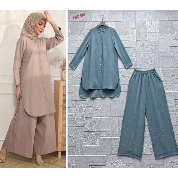 Set Muslimah Marsya long blouse suit SET 2IN1 TOP + Palazzo 2 in 1 free ...
