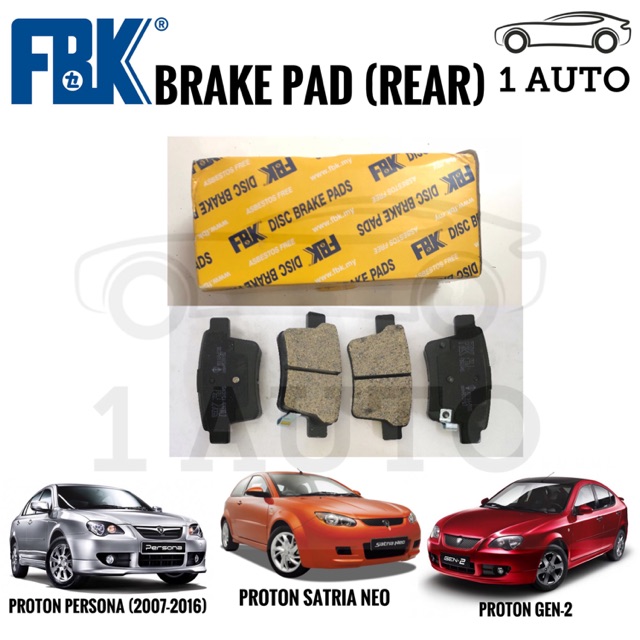 FBK REAR BRAKE PAD for PROTON PERSONA, GEN-2, SATRIA NEO (1 SET=4 PCS ...