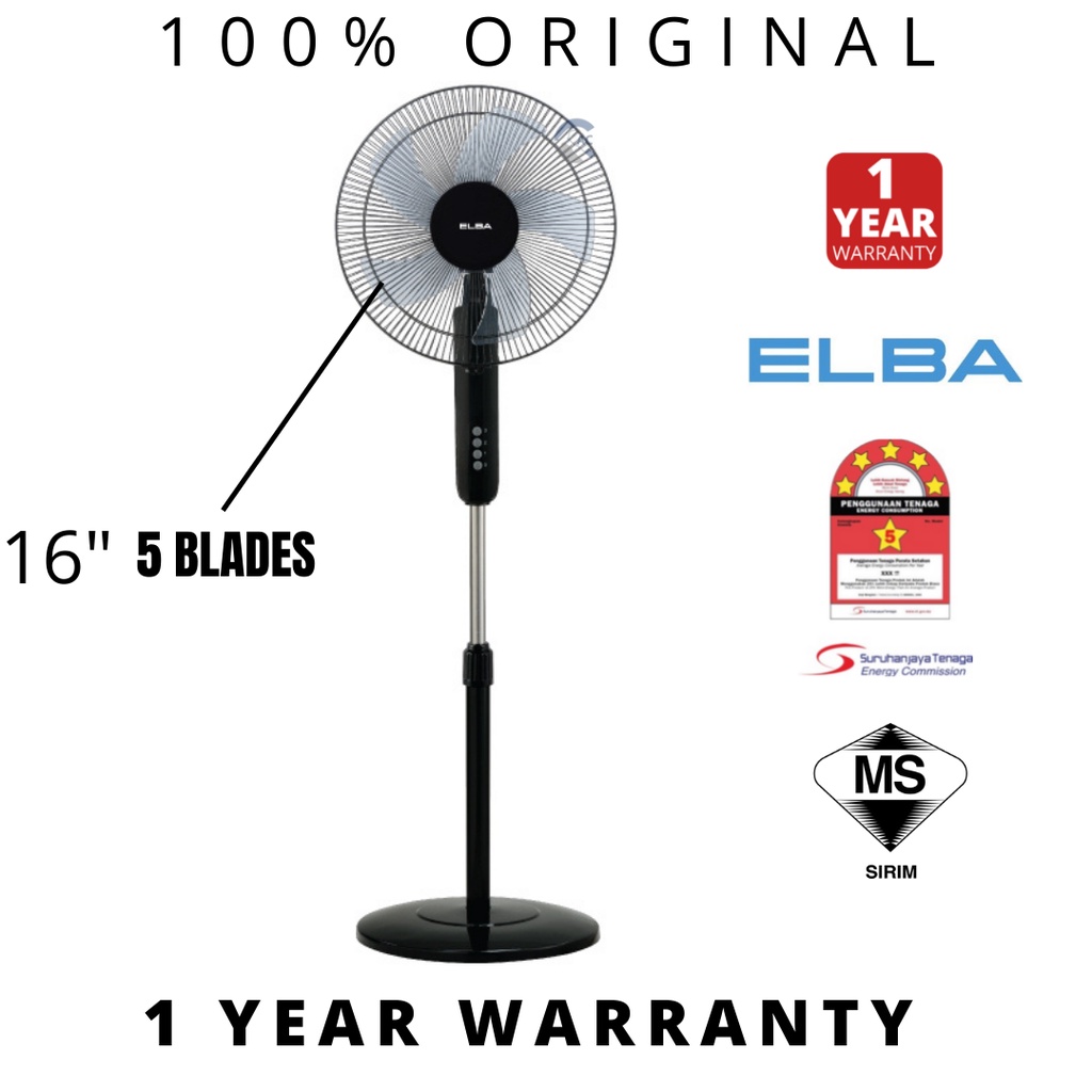 ELBA STAND FAN 16" ESF-J1656(BK) / ESF-E1638TM(GR) | KIPAS DIRI 5 ...