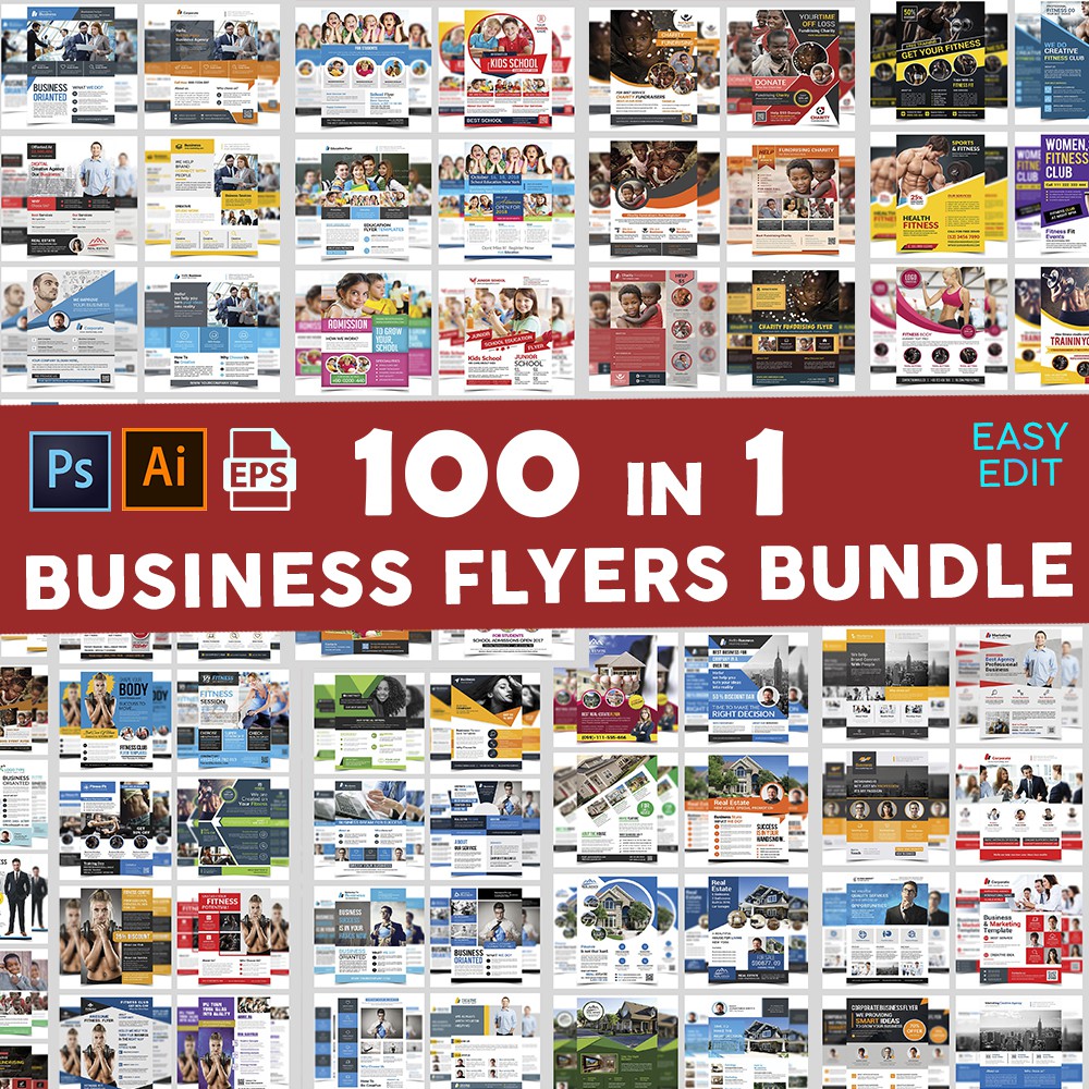 100 Business Flyers Bundle Collection | PSD | AI | EPS | Shopee Malaysia