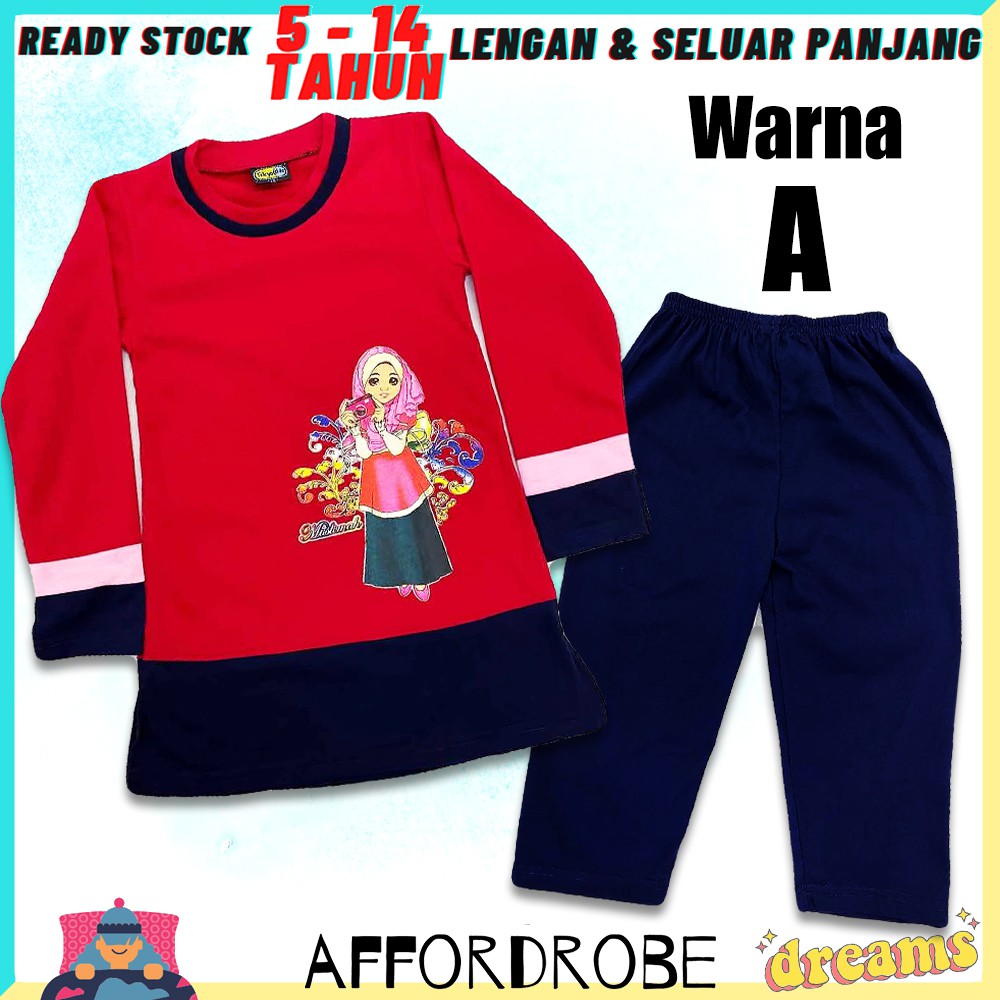 Muslimah 5-14tahun Set Baju Tidur Rumah Budak Lengan Seluar Panjang ...