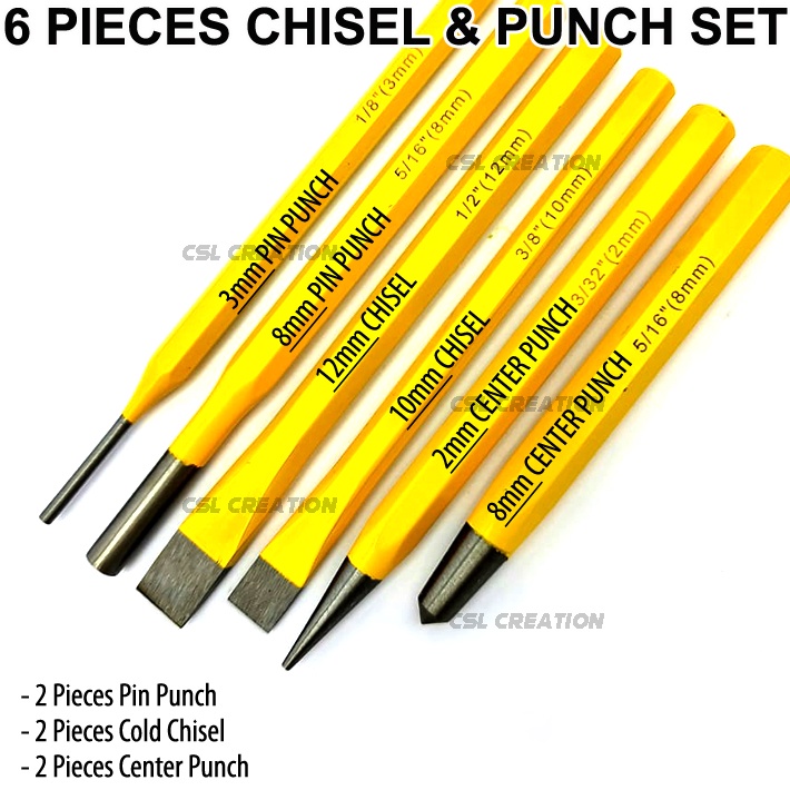 UOFFC 6PCS PIN PUNCH SET AND COLD CHISEL SET CENTER PUNCH COLD CHISEL ...