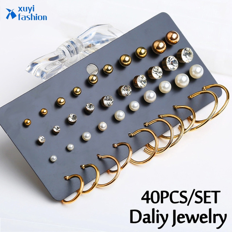 Dodder 40 PCS/set Fashion Crystal Gold Color Circle Round Beads Stud ...
