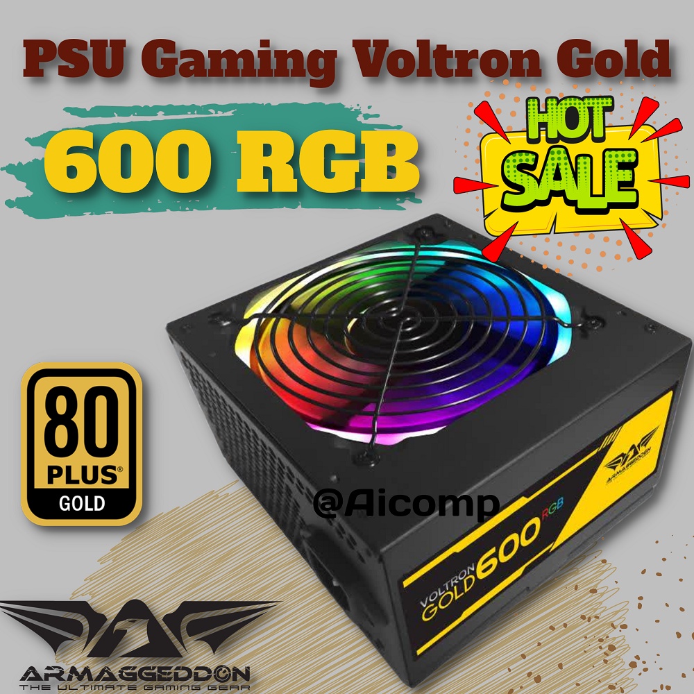 Psu Gaming Voltron Gold 600 Watt / 600W Pure Armaggeddon RGB 80 plus 80+ Gold Power Supply for ...