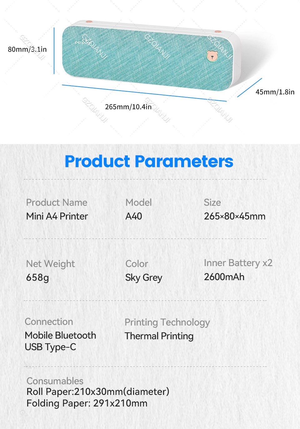 New Peripage Portable Printer A4 Polaroid Printer Wireless Thermal Printer Bluetooth Phone ...