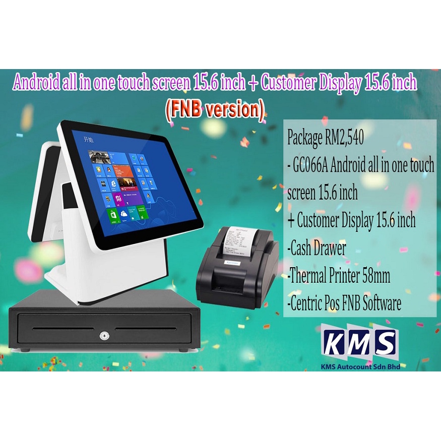 Android all in one touch screen 15.6 inch + Customer Display 15.6 inch ...