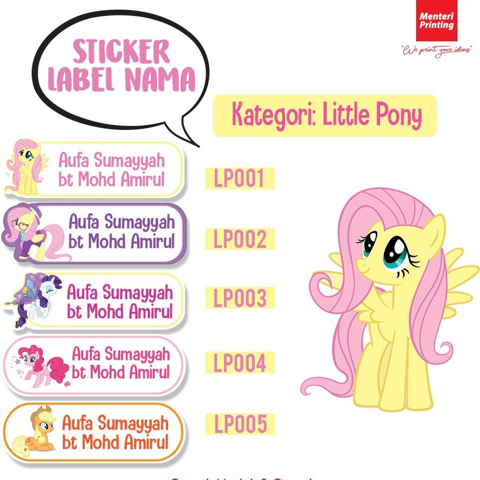 [100PCS] STIKER NAMA LITTLE PONY / LITTLE PONY NAME STICKER LABEL ...