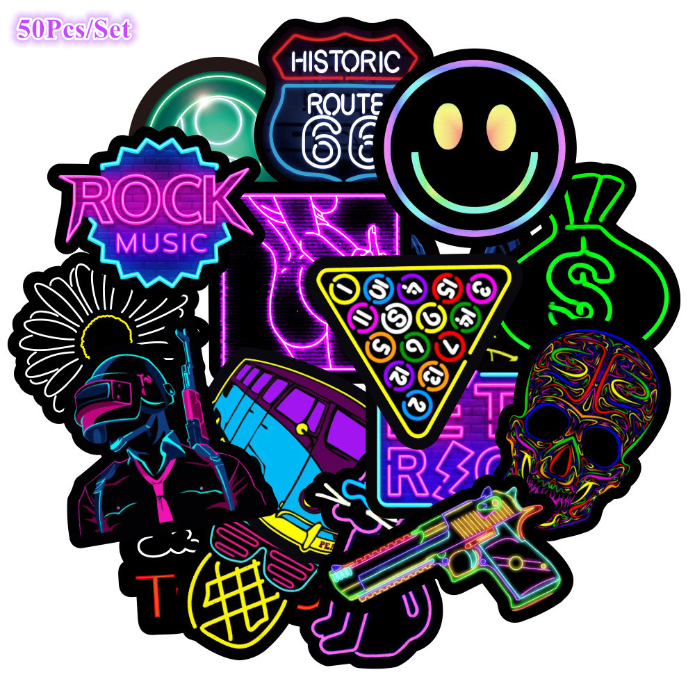 50 Pcs Neon Sticker Bomb Graffiti Vinyl for Car Skate JDM Decal ...
