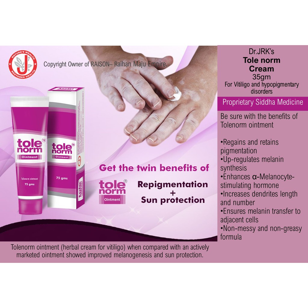 Dr.JRK’s Tole norm Cream 35gm - Vitiligo and hypopigmentary ...